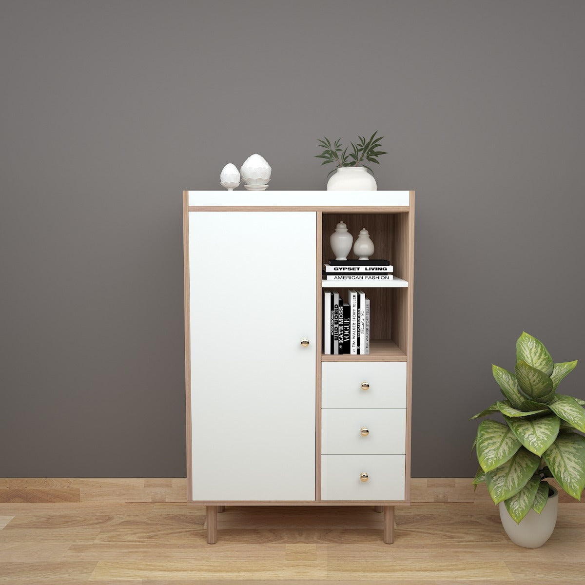 Book Shelf, Wood & White Color Book Shelf, Book Shelf with Open Space ...