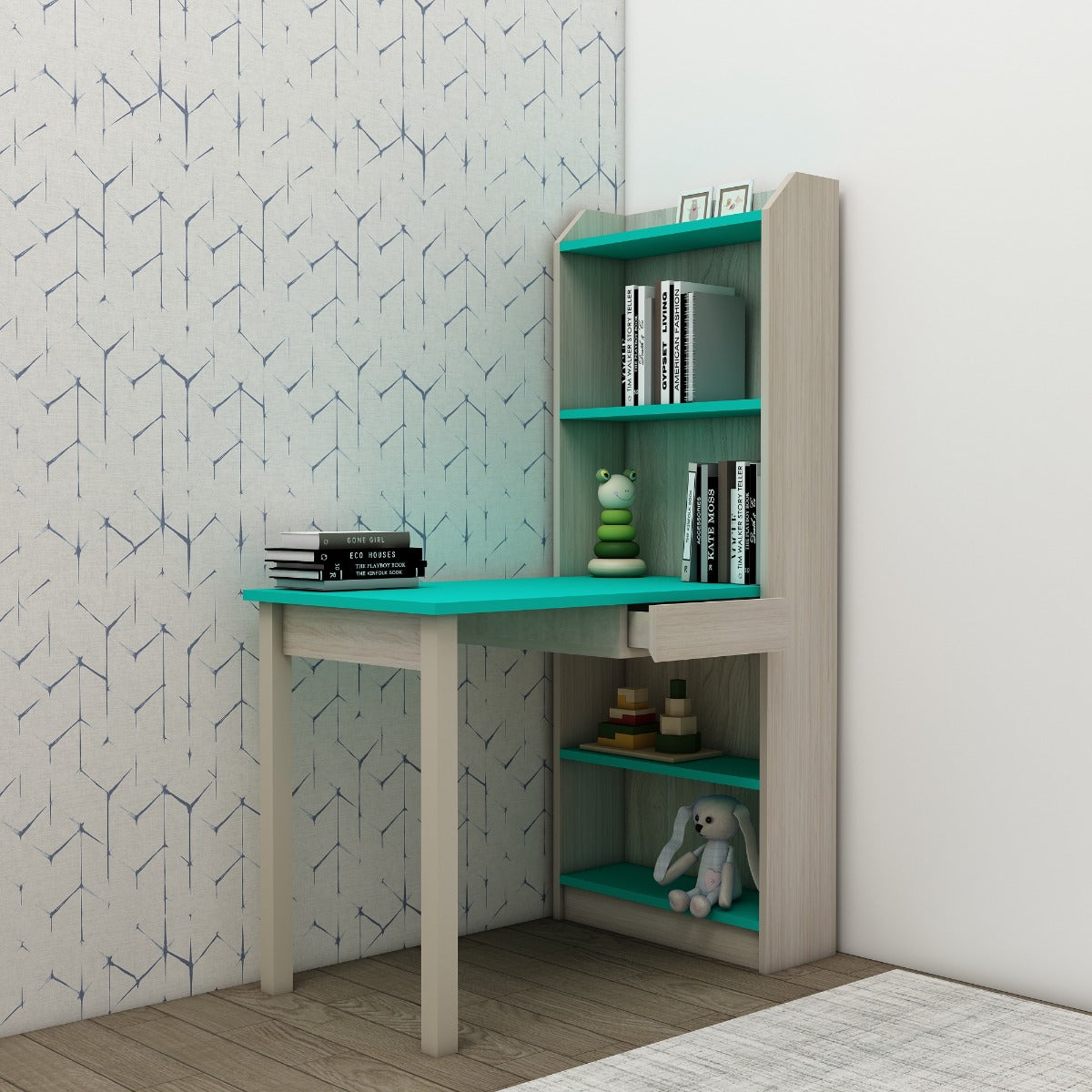 Study Table, Wood & Green Color Study Table, Study Table with Drawer ...