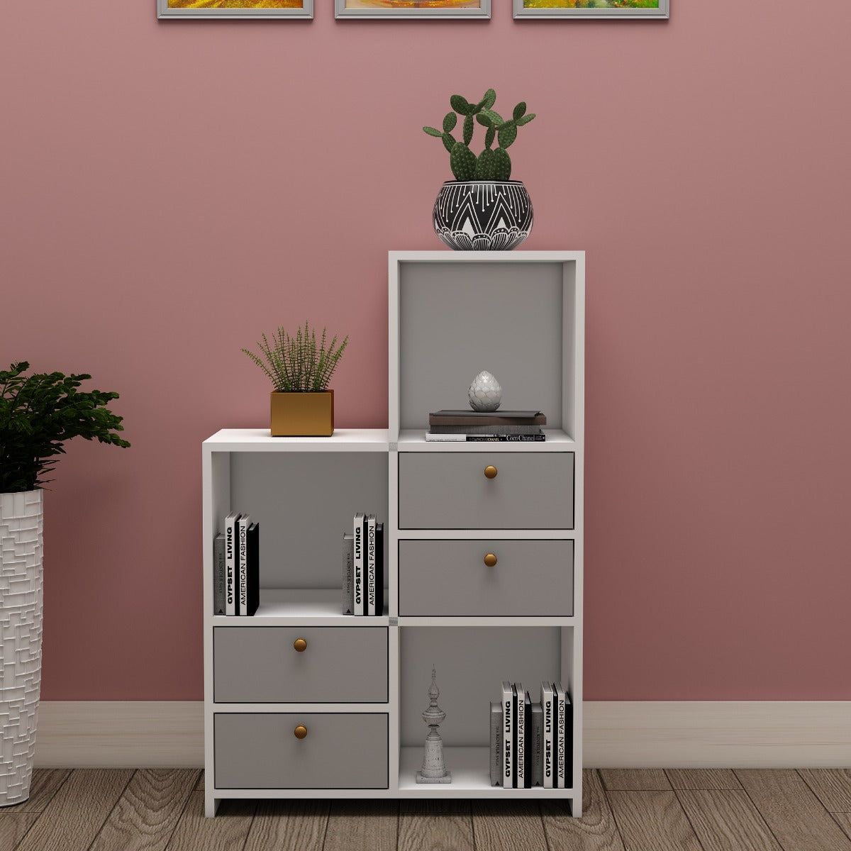 Book Shelf, Grey & White Color Book Shelf, Book Shelf Open Storage, Bo ...