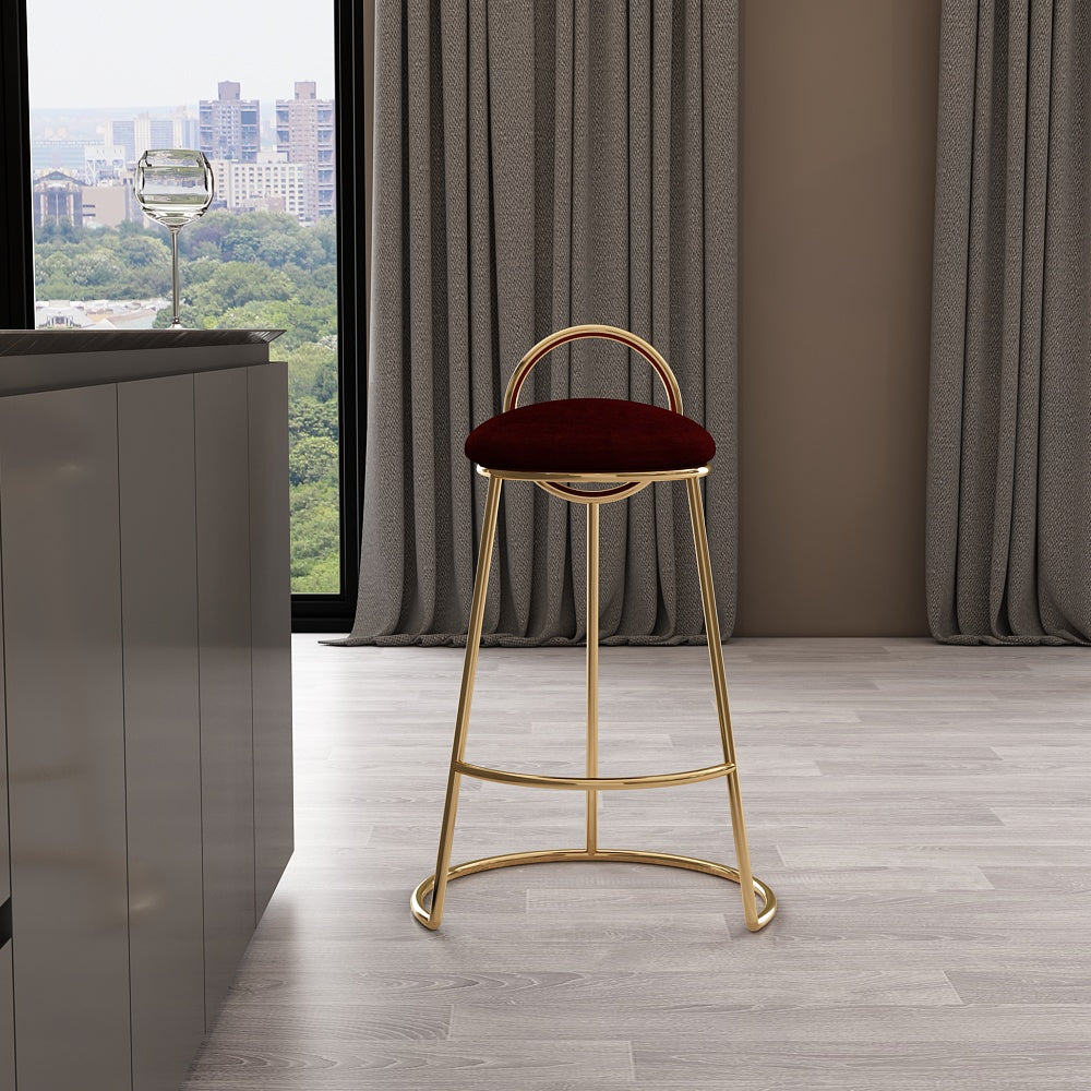 Bar Stool, Maroon & Gold Color Bar Stool, Kitchen Stool, Breakfast Cou ...