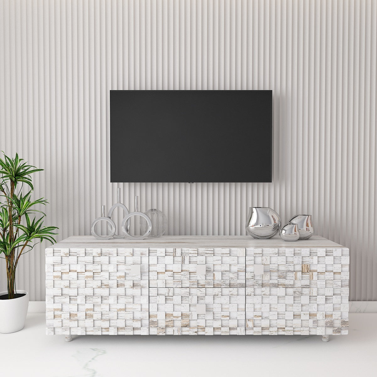 Entertainment Unit, Solid Wood TV Unit, White Color TV Cabinet, TV Uni ...