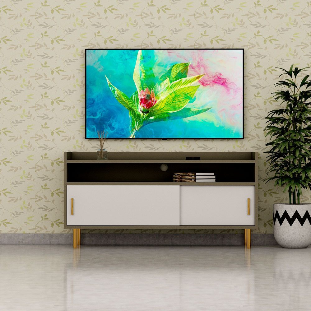 Entertainment Unit, Olive Green & White Color TV Unit, TV Unit with Sh ...