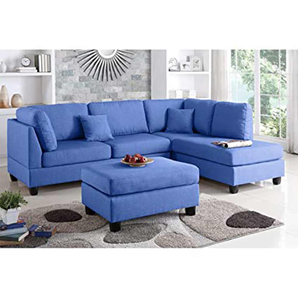 L Shape Sofa, L Shape Sofa in Blue Color, L Shape Sofa Set with Cushio ...